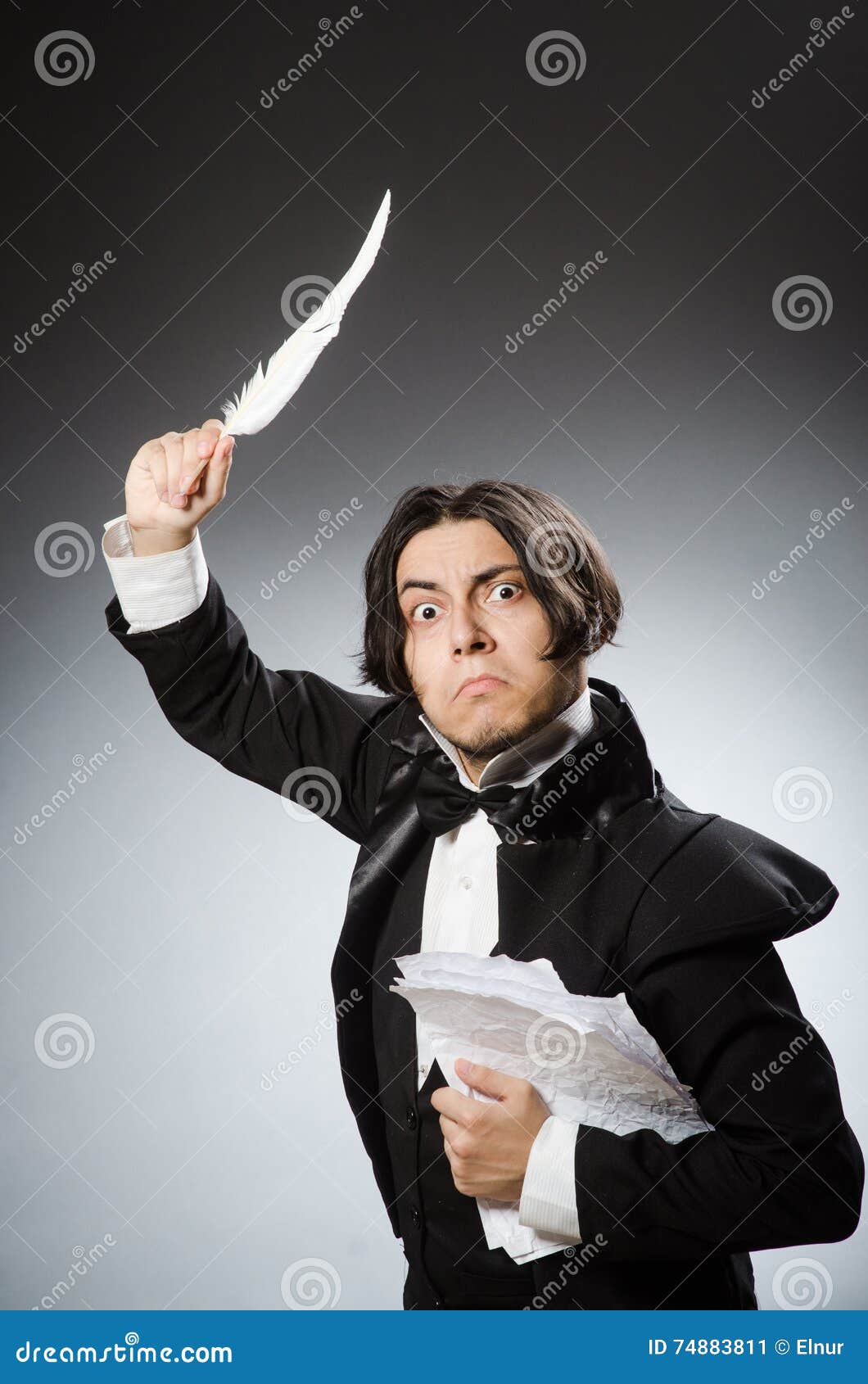 The Funny Writer with Quill in Vintage Concept Stock Image - Image of ...