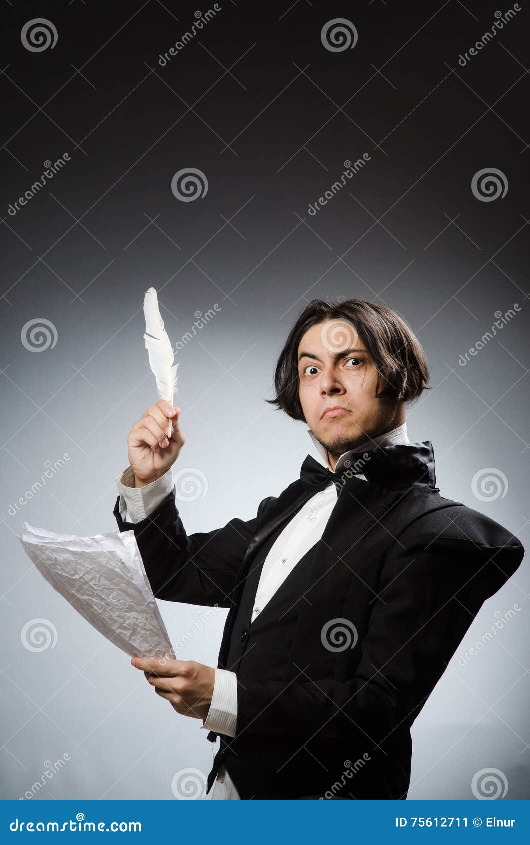 The Funny Writer with Quill in Vintage Concept Stock Image - Image of ...