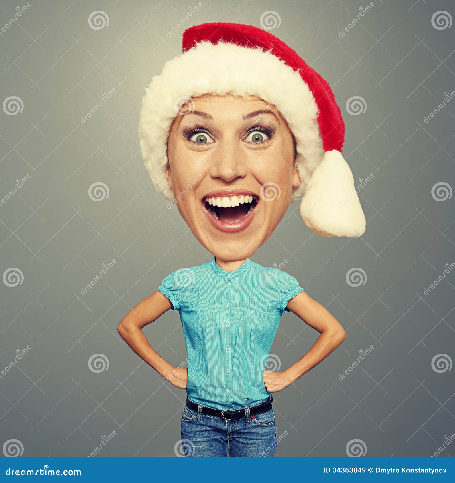 Funny xmas girl in red hat stock image. Image of amazed - 34363849