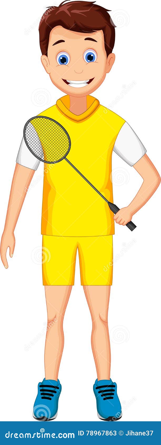 Funny Young Boy Holding Badminton Racket Stock Illustration ...