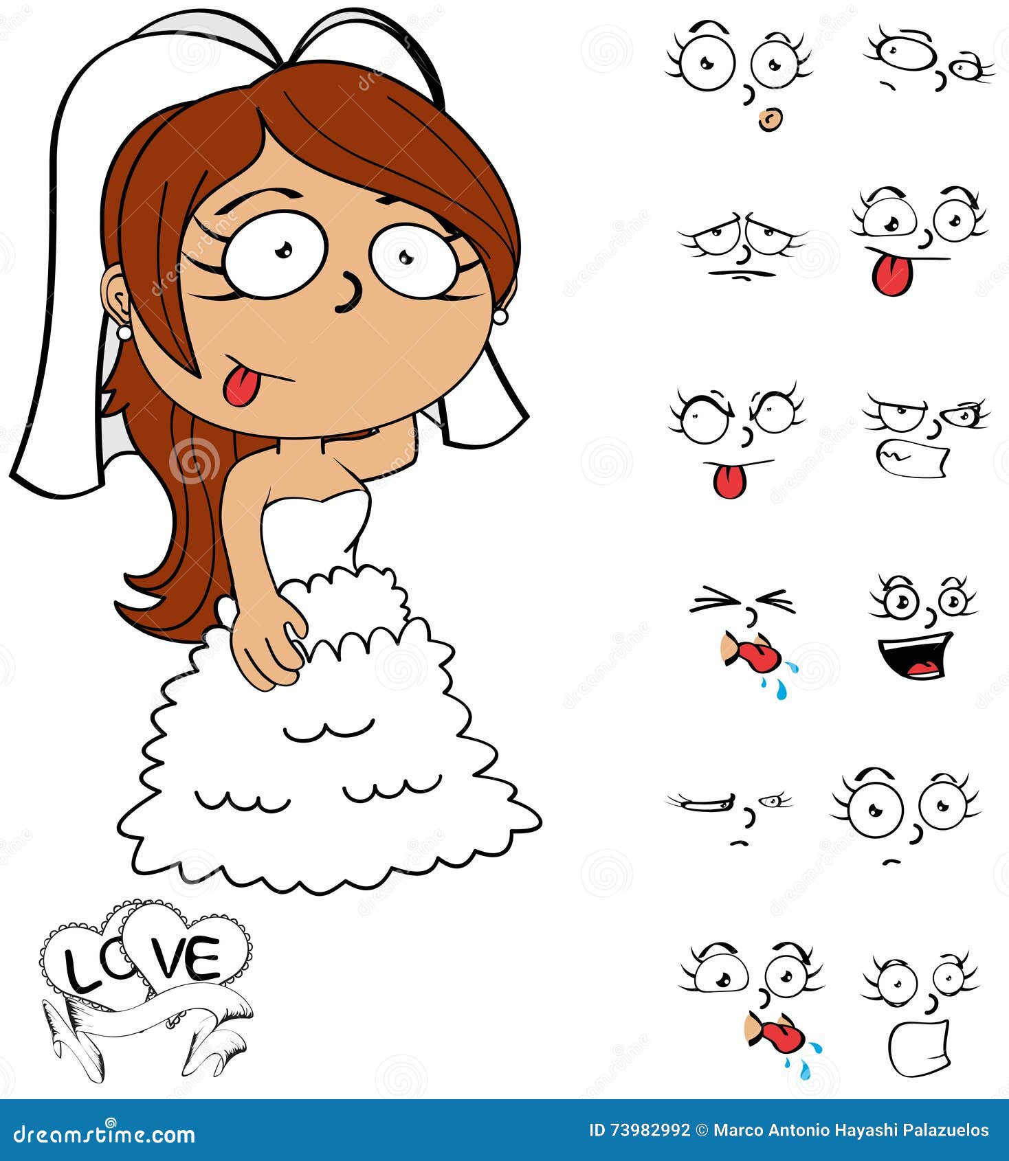 Funny Young Bride Cartoon Expressions Set Stock Vector - Illustration ...
