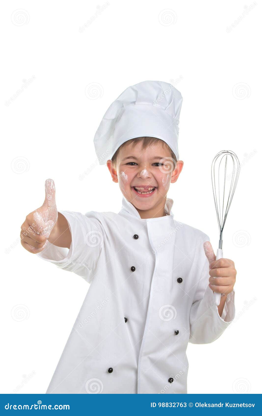 Funny Young Chef with Flour and Cooking Whisk Stock Image - Image of ...