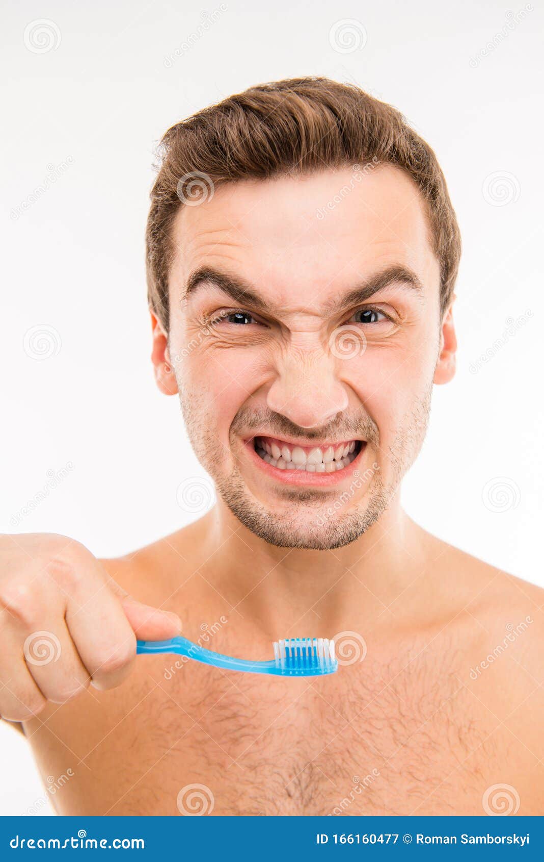 Funny Young Man Holding Toothbrush Stock Image - Image of face, male ...