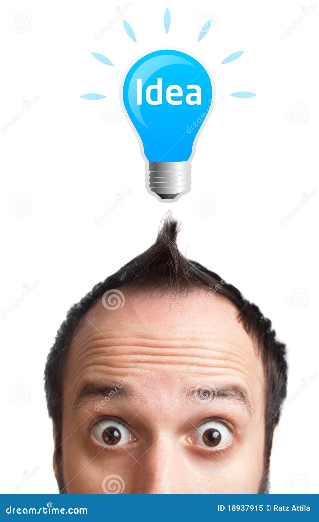 Funny Young Man With Light Bulb Over His Head Stock Image ...