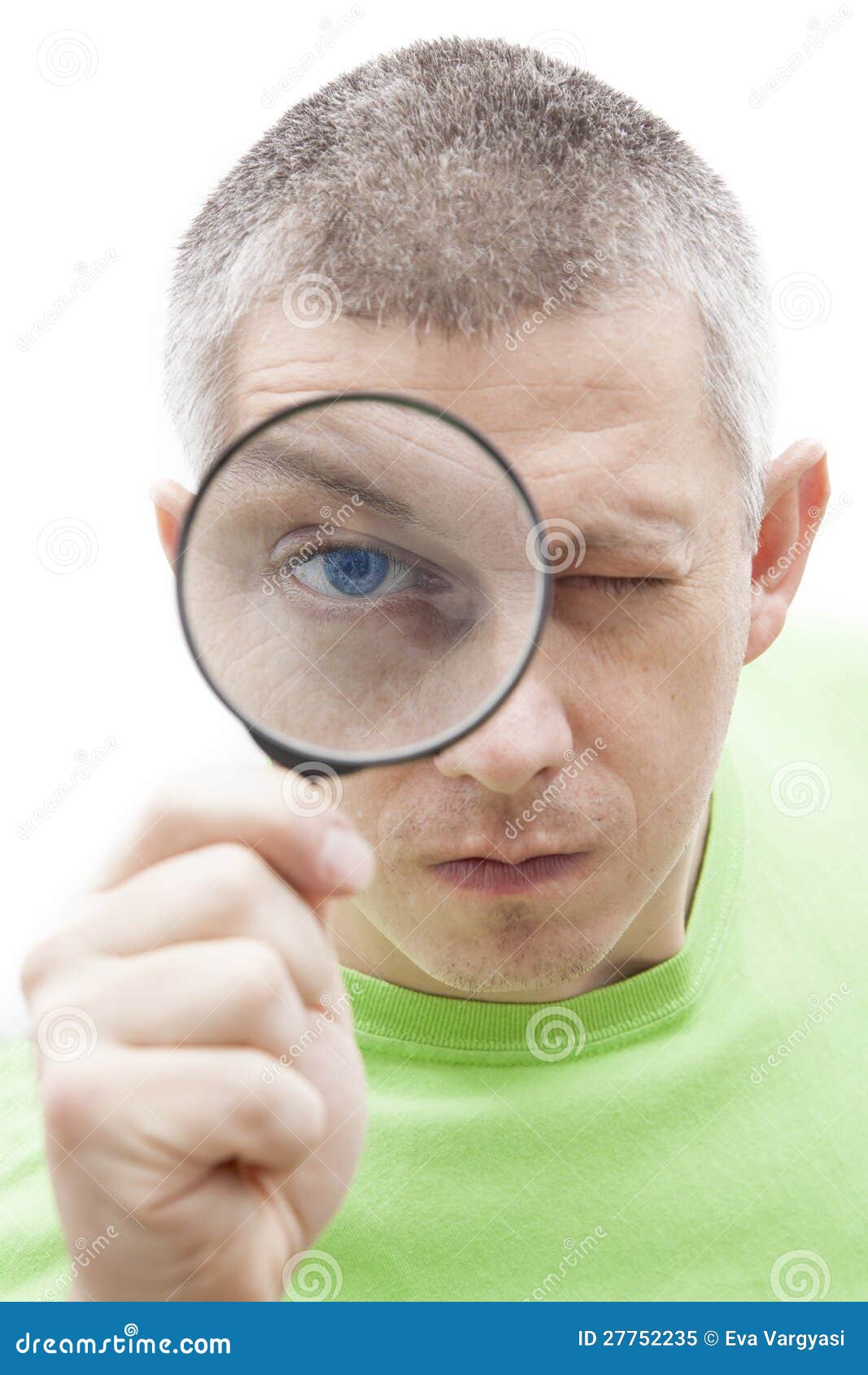 Funny Young Man Looking through Magnifying Glass Stock Image - Image of ...