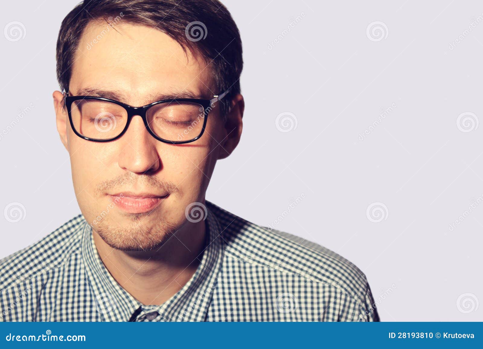 Funny Young Man Wearing Glasses with Closed Eyes Stock Photo - Image of ...