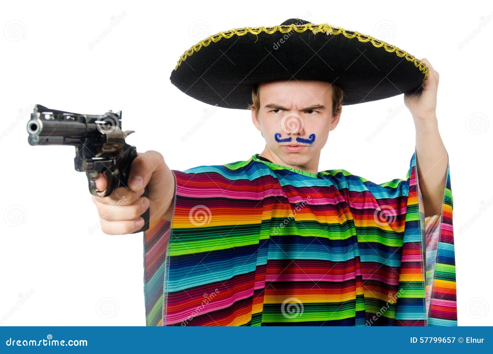 Funny Young Mexican with Gun Isolated on White Stock Image - Image of ...