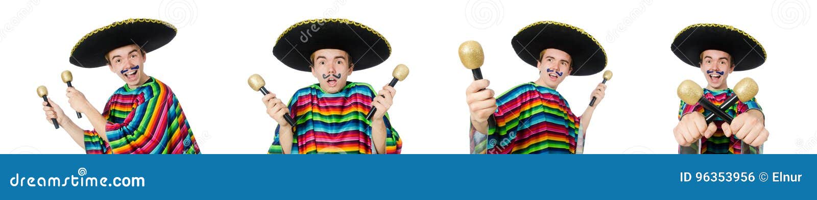 The Funny Young Mexican Shaking Maracas Isolated on White Stock Photo ...