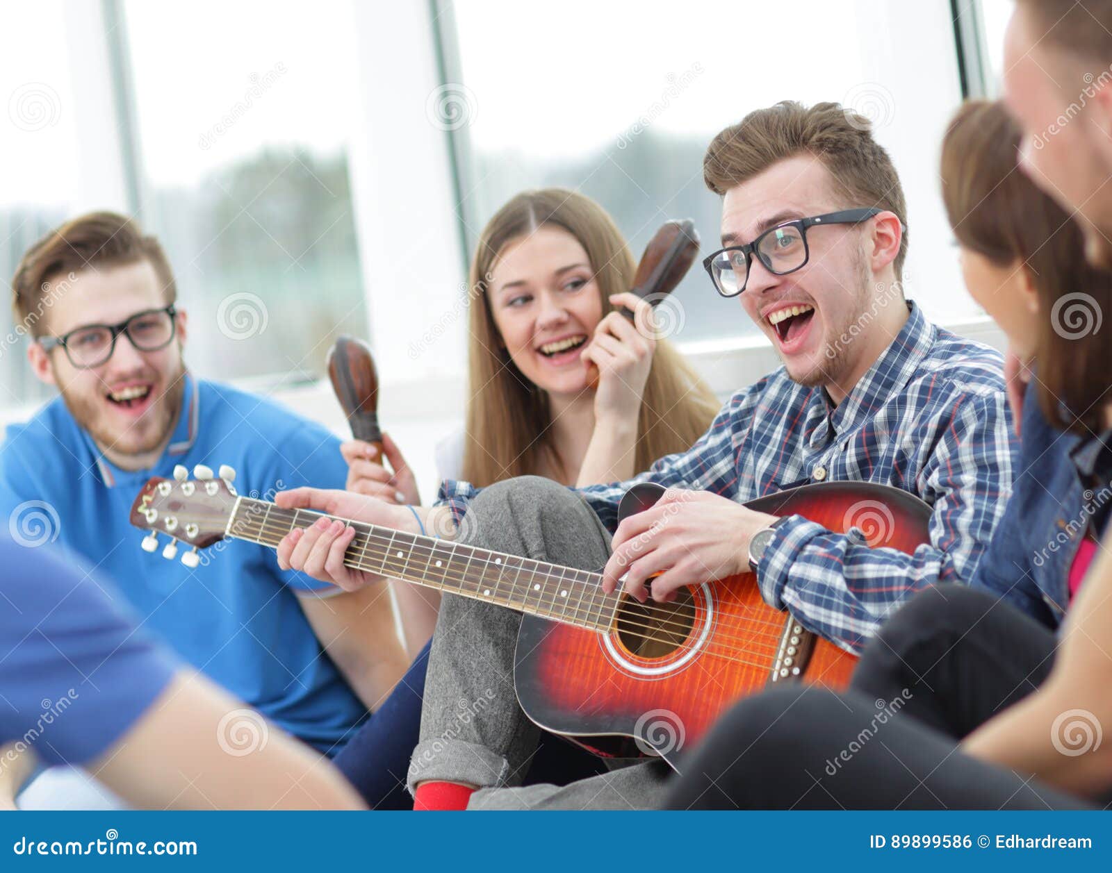 Funny Young People Smile and Having Fun Stock Photo - Image of guitar ...