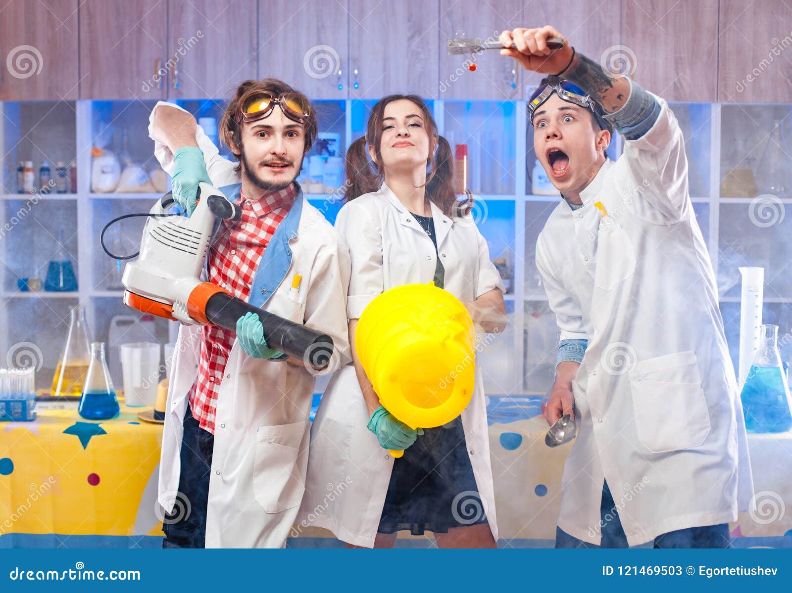 Funny Young Scientists in Lab Together Stock Image - Image of insane ...