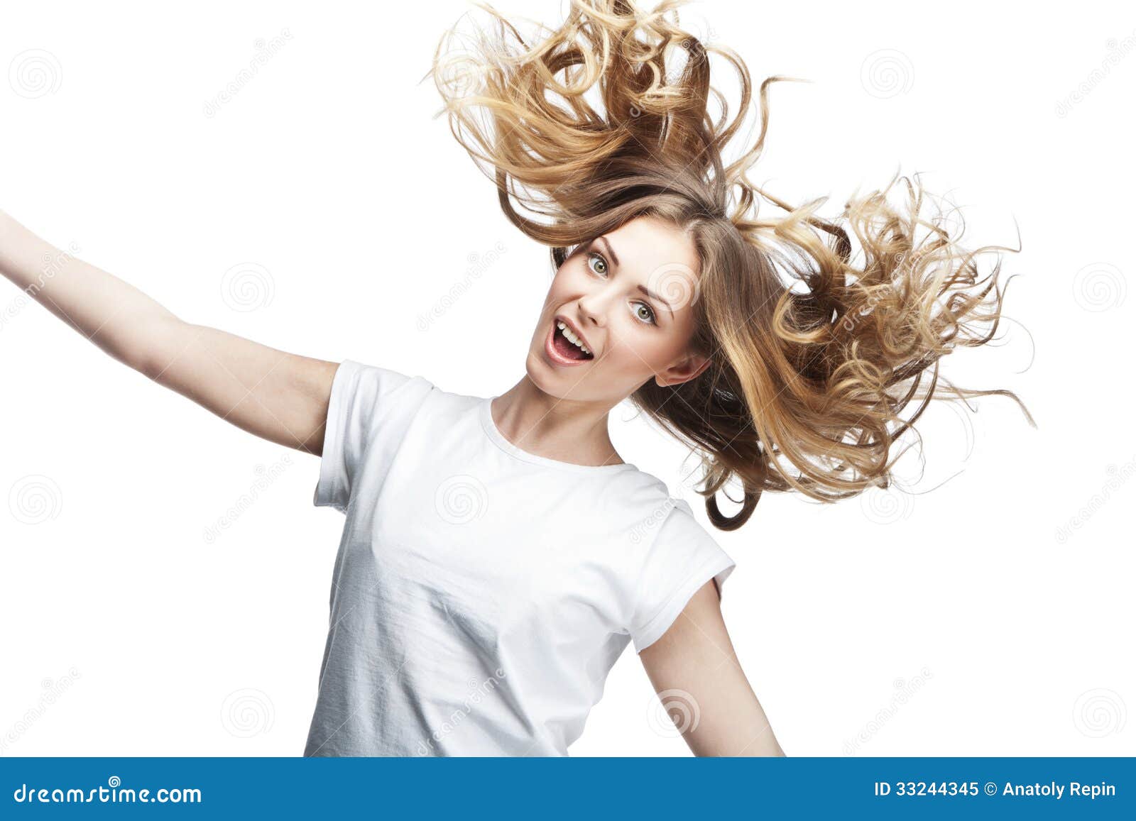 Funny Young Woman with Flying Hair Stock Image - Image of space, funny ...
