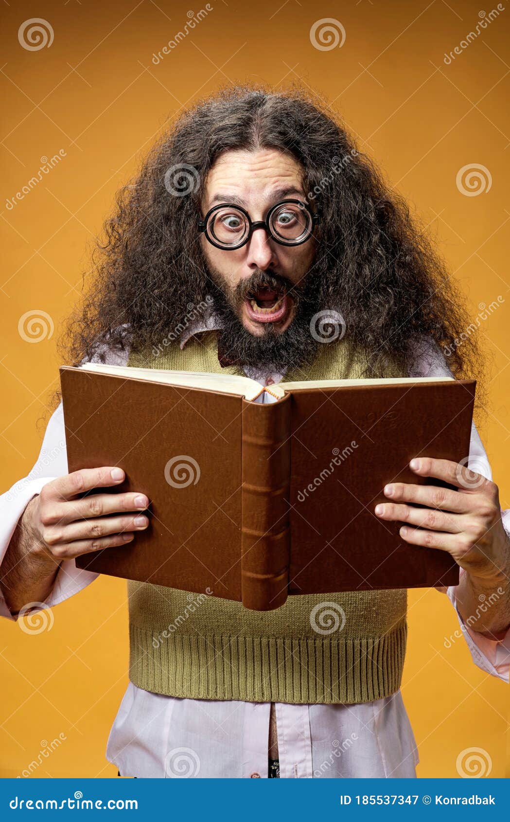 Funy Nerd Surprised of a Book Content Stock Image - Image of hair ...