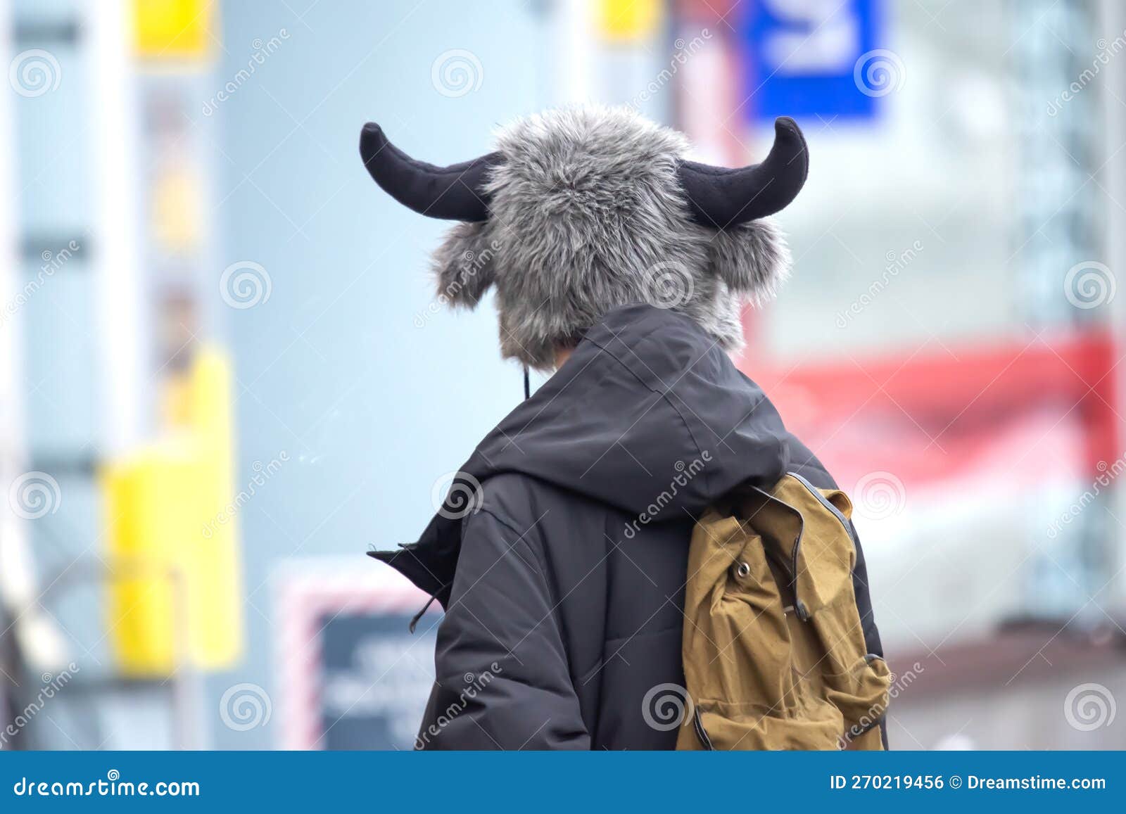 Fur Hat with Horns on a Man Head Stock Photo - Image of animal, ethnic ...
