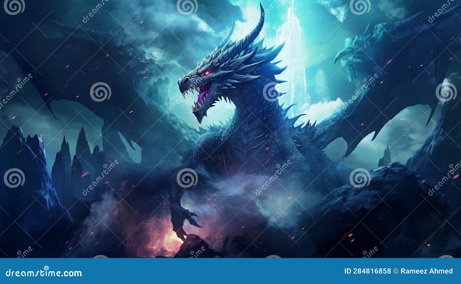 Furious Angry Dragon with Thunder Lights Fantasy World Concept Stock ...