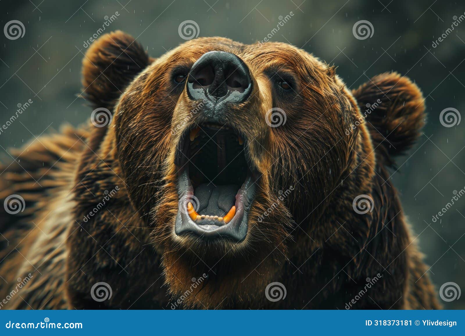 Furious Brown Bear Roaring in the Rain Stock Image - Image of open ...