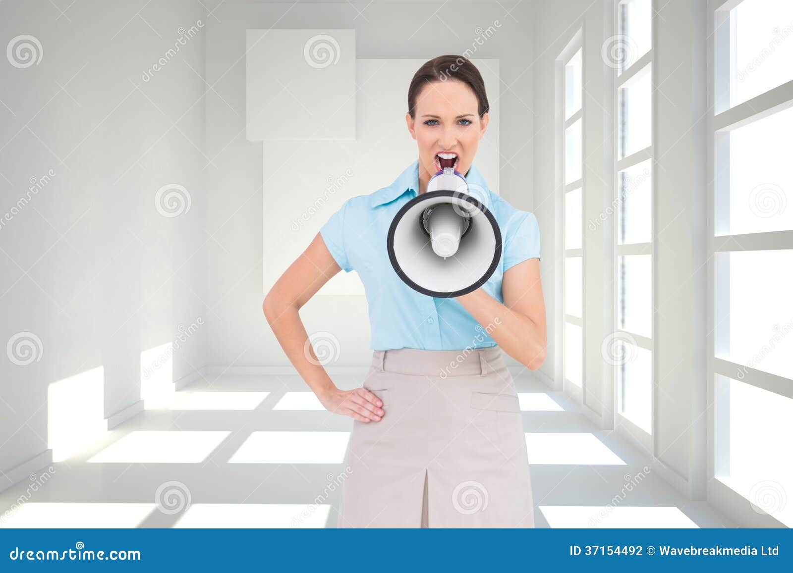Furious Classy Businesswoman Talking in Megaphone Stock Photo - Image ...