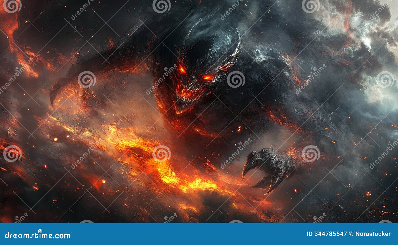 Furious Demon in a Fiery Landscape High Quality. Stock Illustration ...