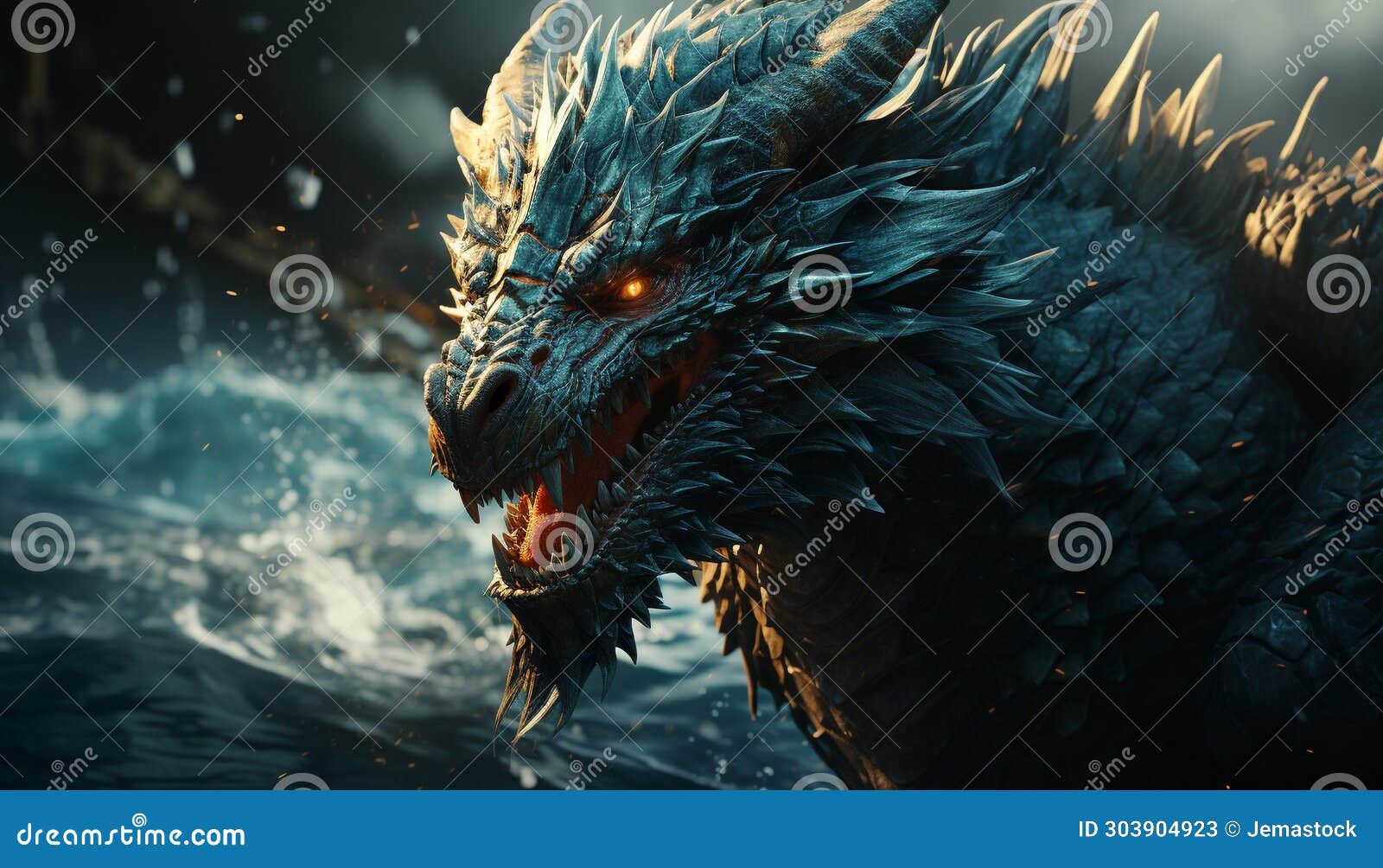 Furious Dragon in Underwater Hell, Sharp Teeth, Evil Creature Flying ...