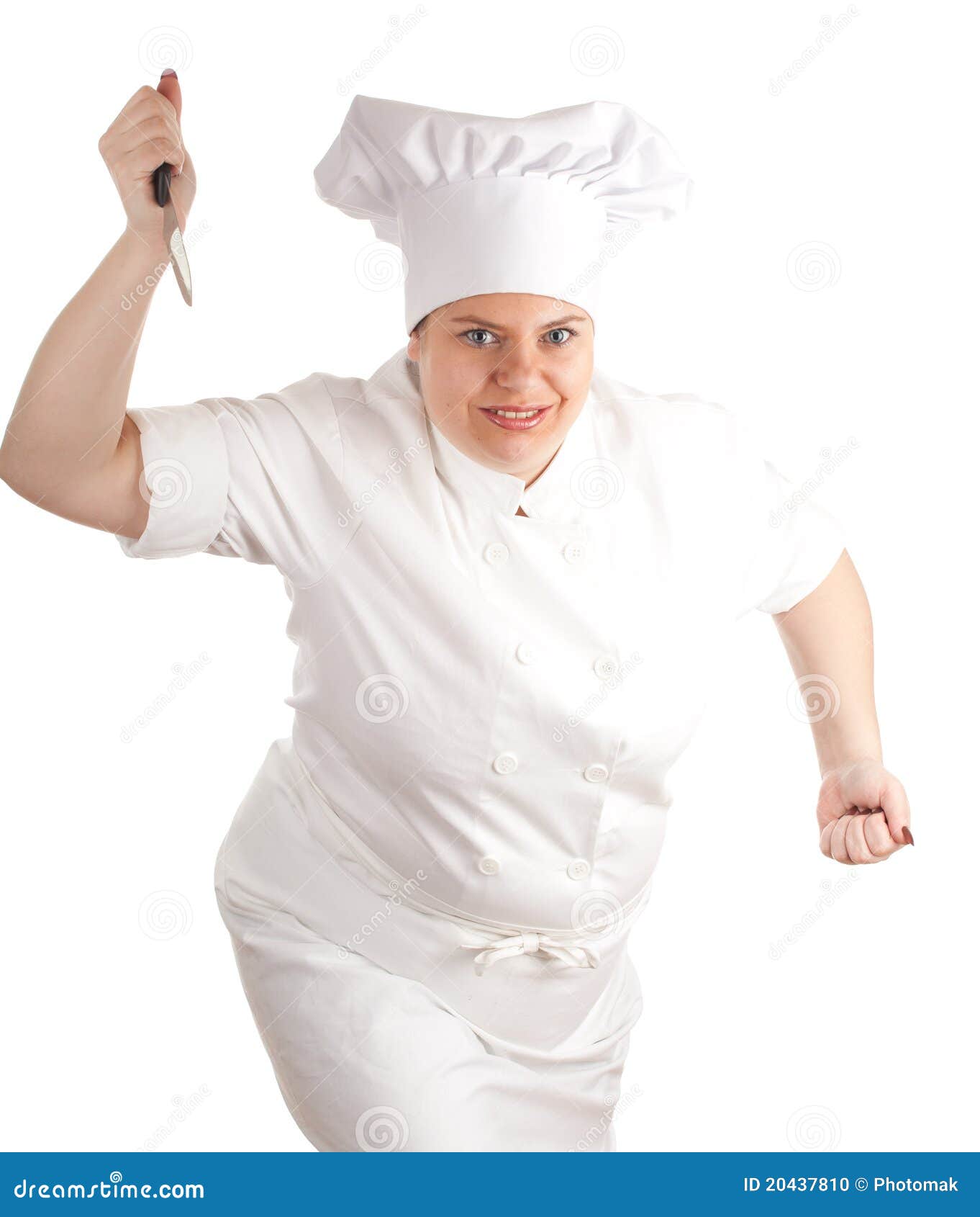 Furious Fat Female Cook with Knife Stock Photo - Image of kitchen ...