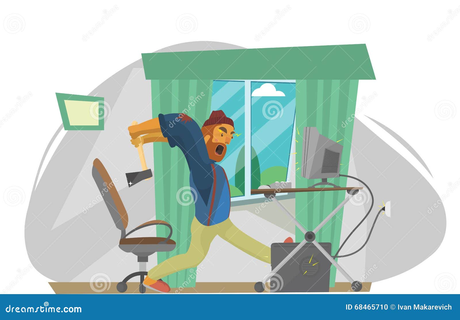 Furious Frustated Businessman Hitting the Computer Stock Vector ...