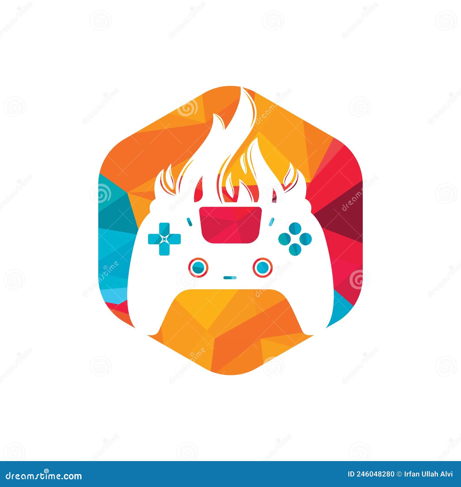 Furious Gamer Vector Logo Design. Keypad Controller and Fire Flame ...