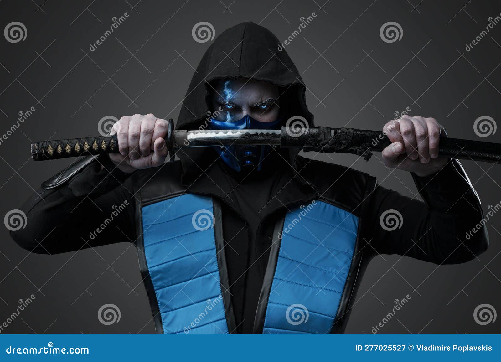 Furious Ice Ninja with Katana Staring at Camera Stock Image - Image of ...