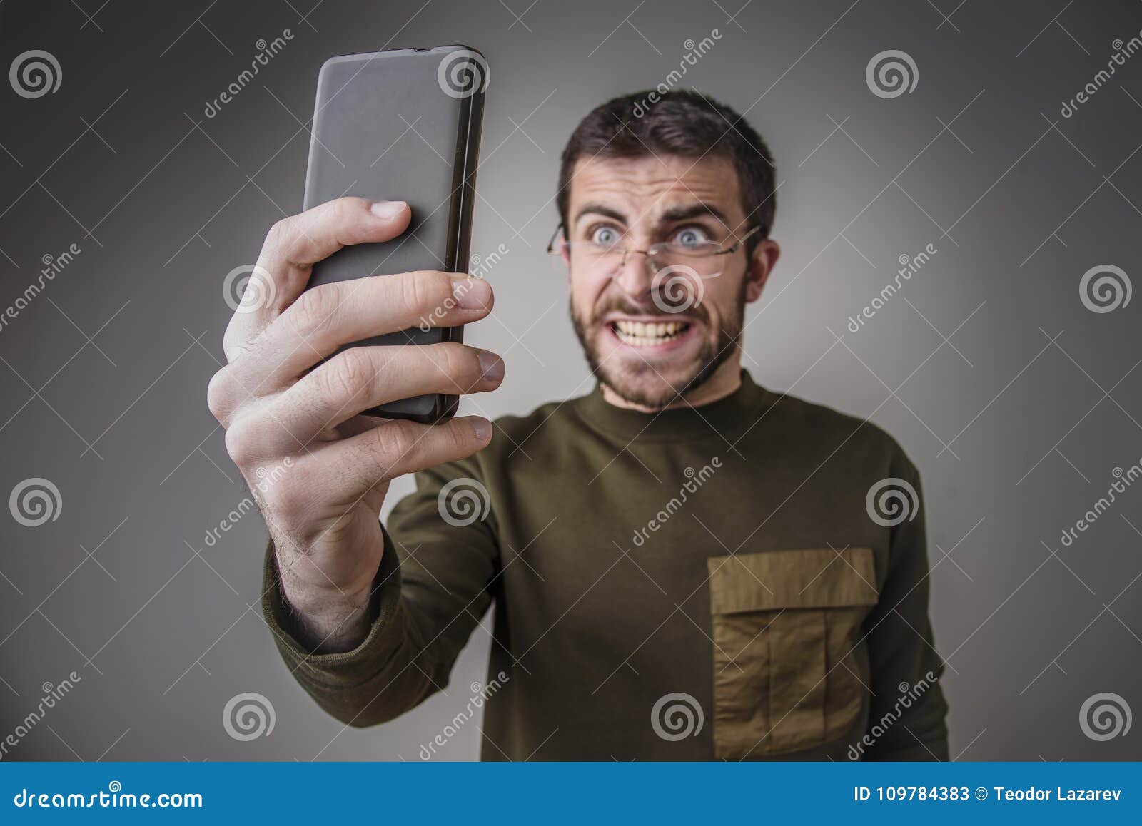 Furious Man Yelling at His Phone Stock Image - Image of operator ...