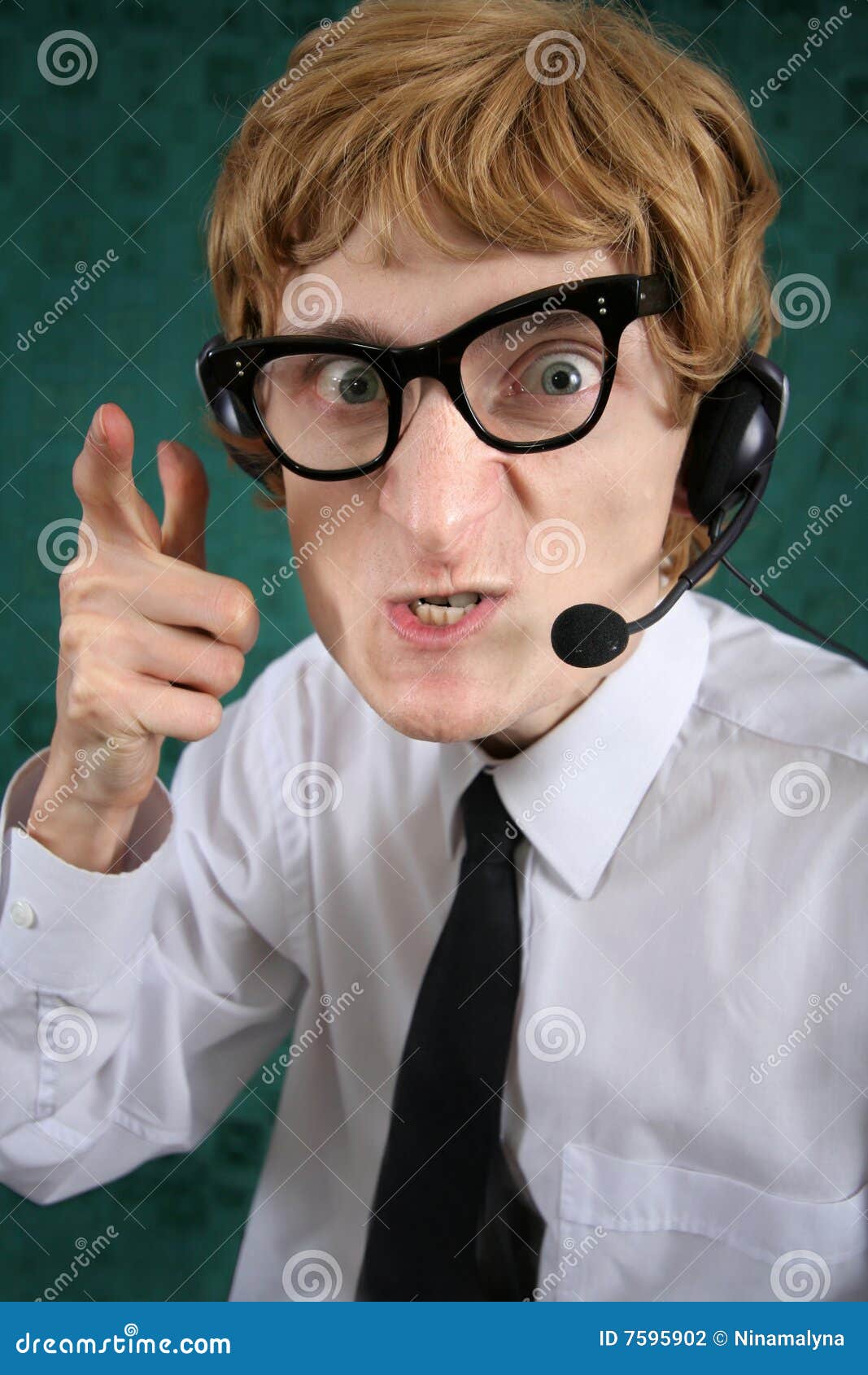 Furious Nerdy Phone Operator Stock Photo - Image of headphones, headset ...