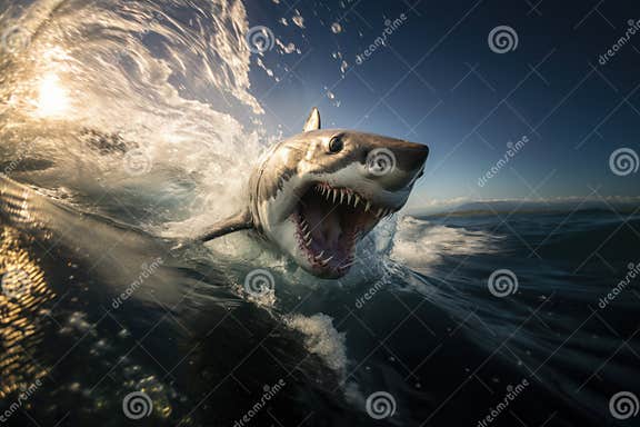 Furious Predator: Angry Shark in the Ocean. Generative Ai Stock ...