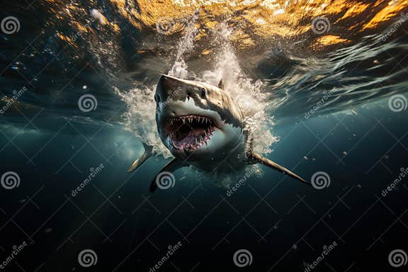Furious Predator: Angry Shark in the Ocean. Generative Ai Stock ...