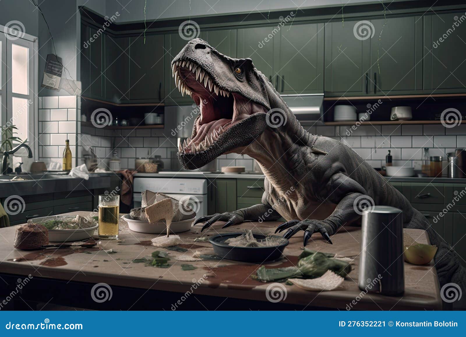 Furious T-rex Cooking in the Kitchen Stock Illustration - Illustration ...