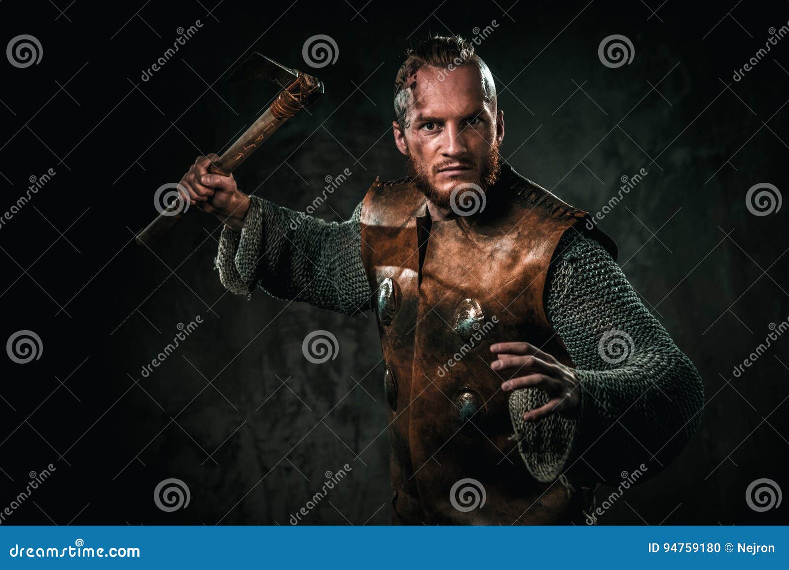 Furious Viking with Cold Weapon Stock Photo - Image of authentically ...