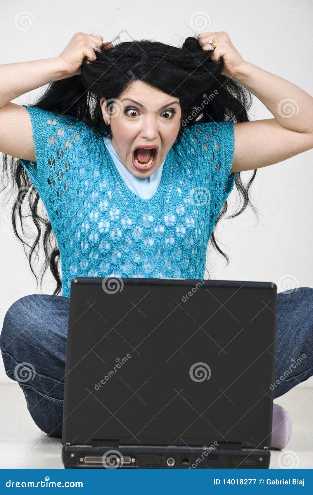 Furious Woman with Laptop Screaming Stock Image - Image of crazy, hands ...