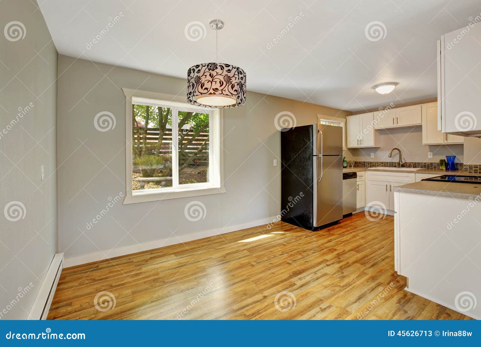 Furnished Kitchen Room with Empty Dining Area Stock Image - Image of ...