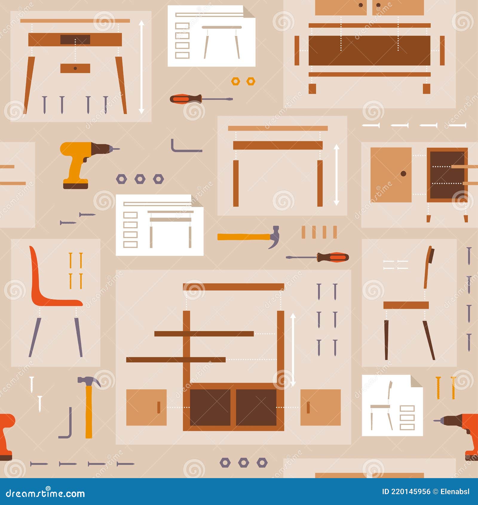 Furniture Assembly and DIY Seamless Pattern Stock Vector - Illustration ...