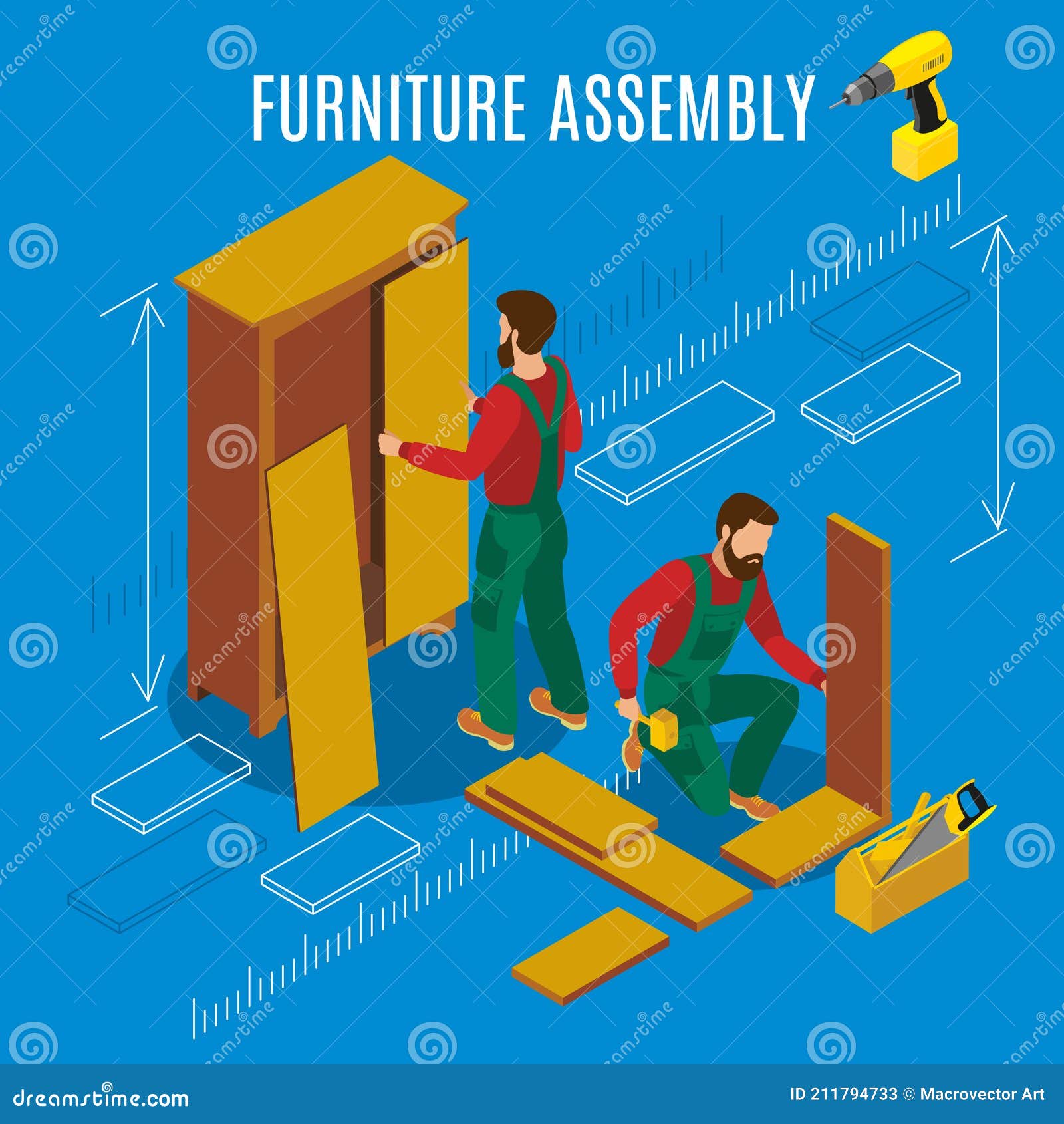 Furniture Assembly Isometric Illustration Stock Vector - Illustration ...