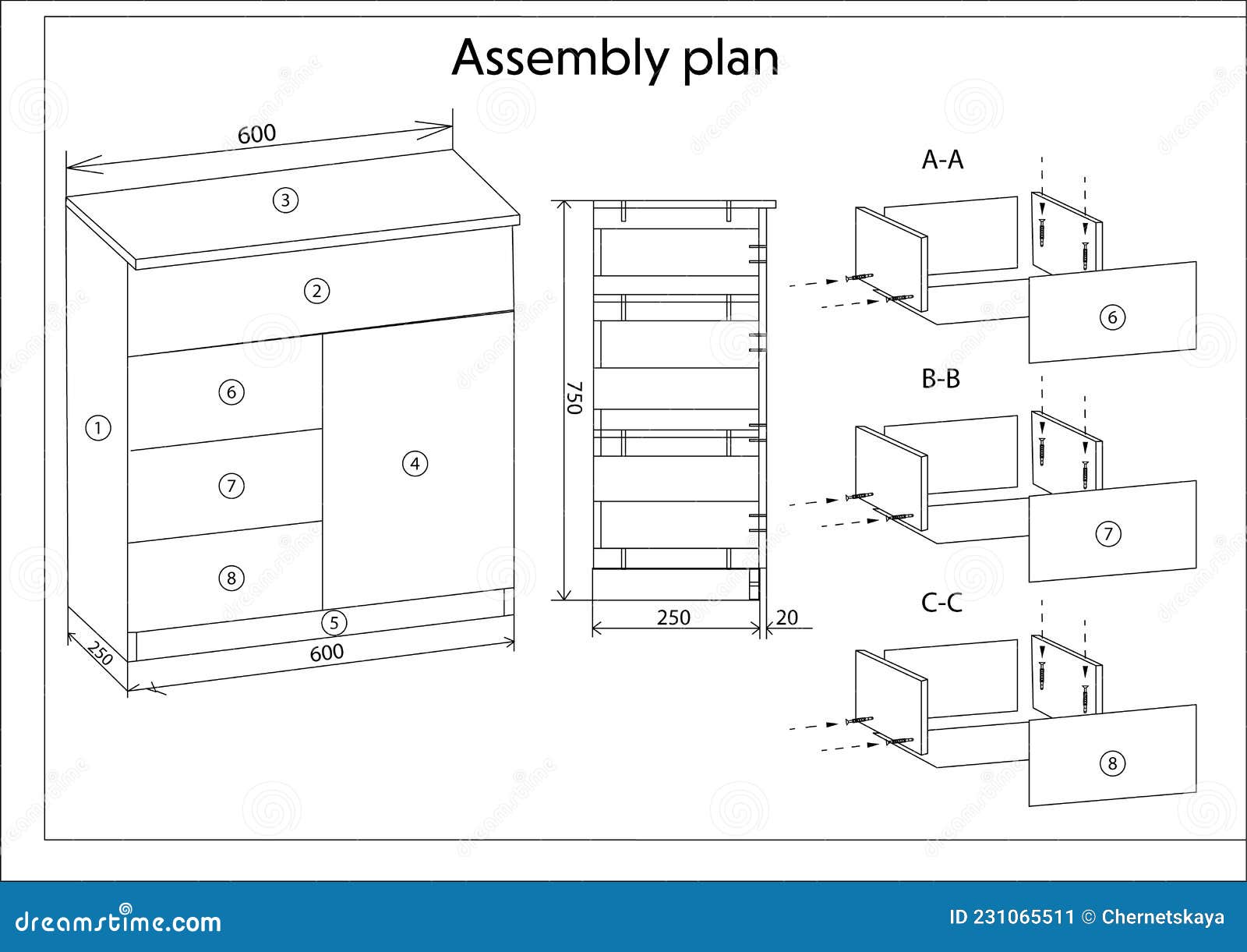 Furniture Assembly Plan On White Background, Illustration Royalty-Free ...