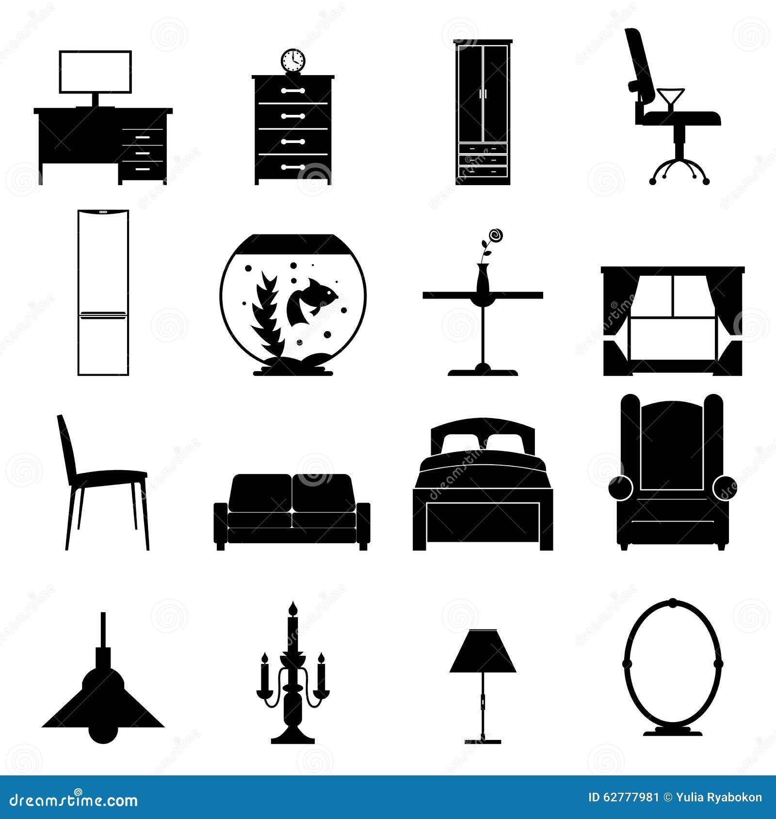 Furniture Black Icons Vector Set. Armchair Illustration Symbol ...