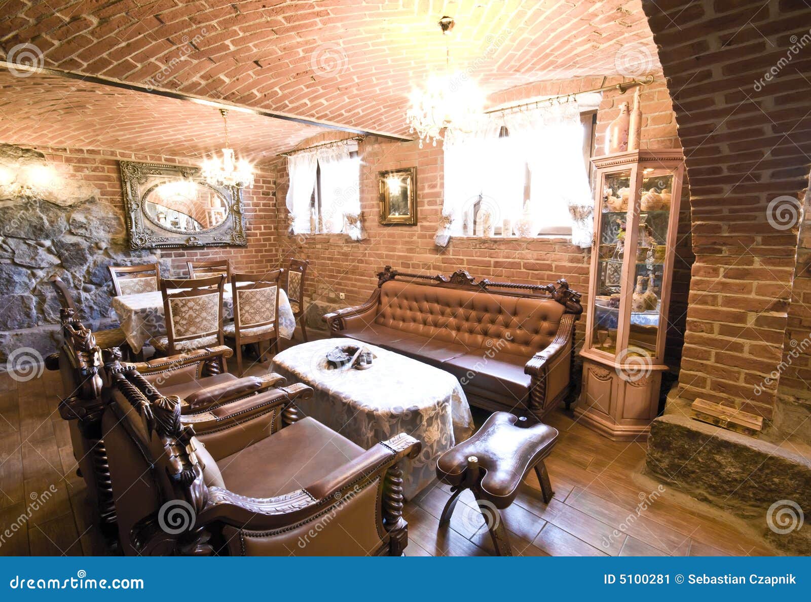 Furniture in brick room stock image. Image of furniture - 5100281