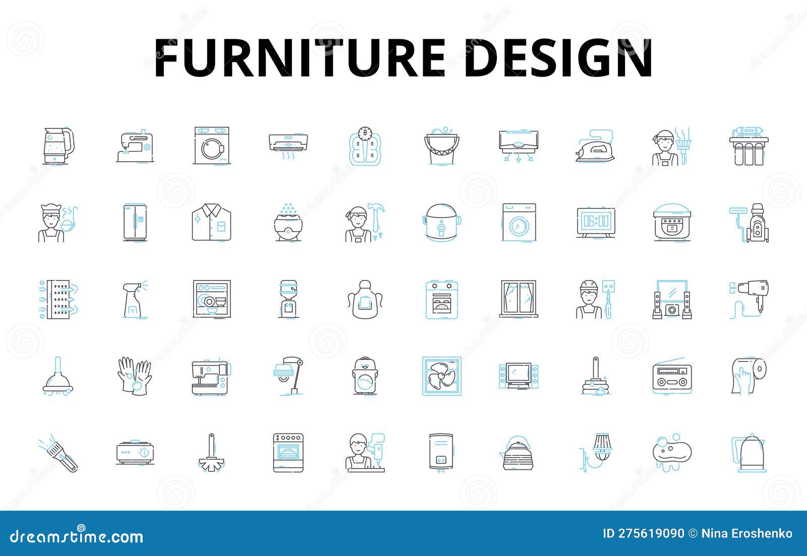 Furniture Design Linear Icons Set. Ergonomics, Minimalism, Modularity ...