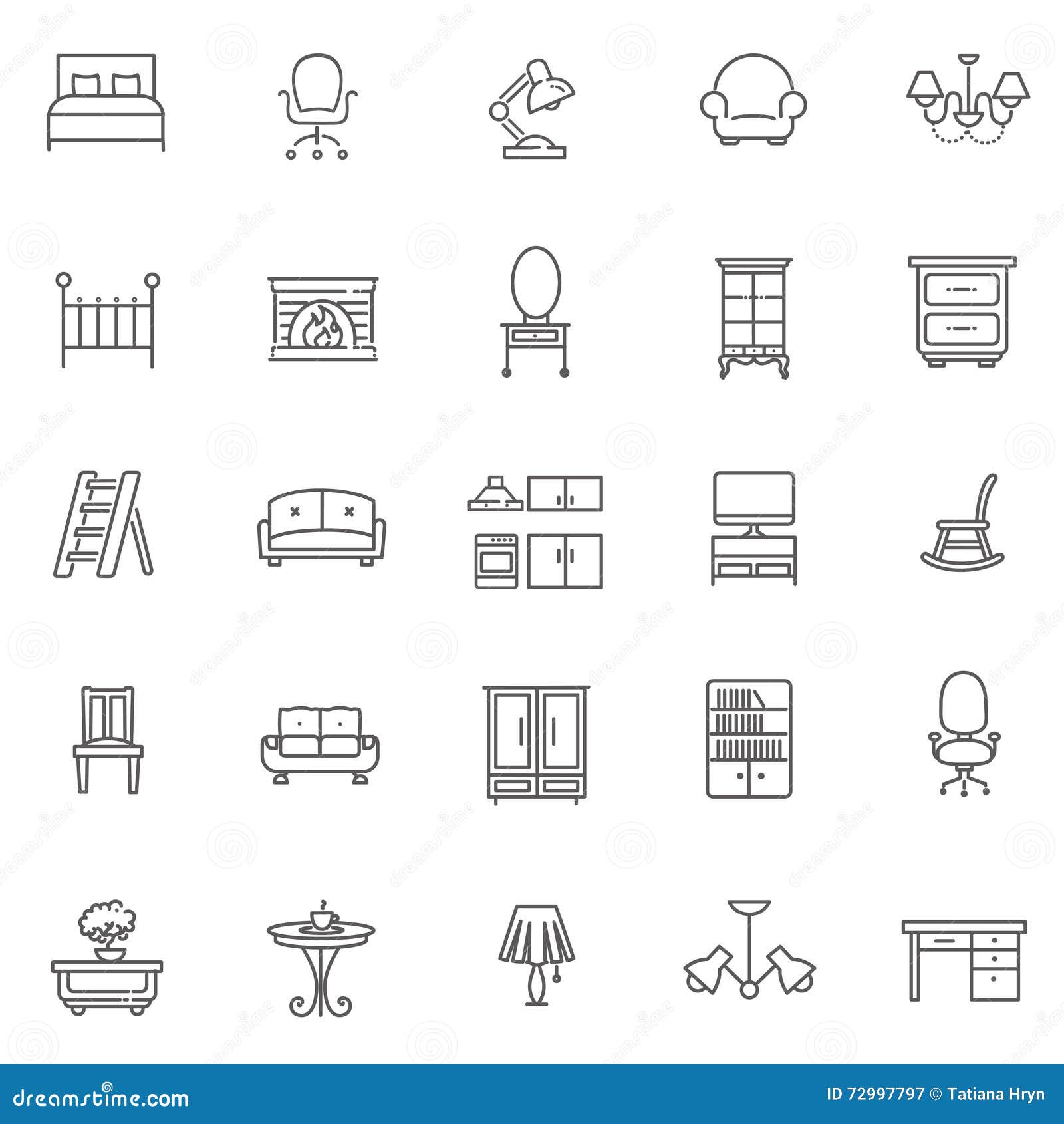 Furniture and Home Decor Icon Set Stock Vector - Illustration of ladder ...