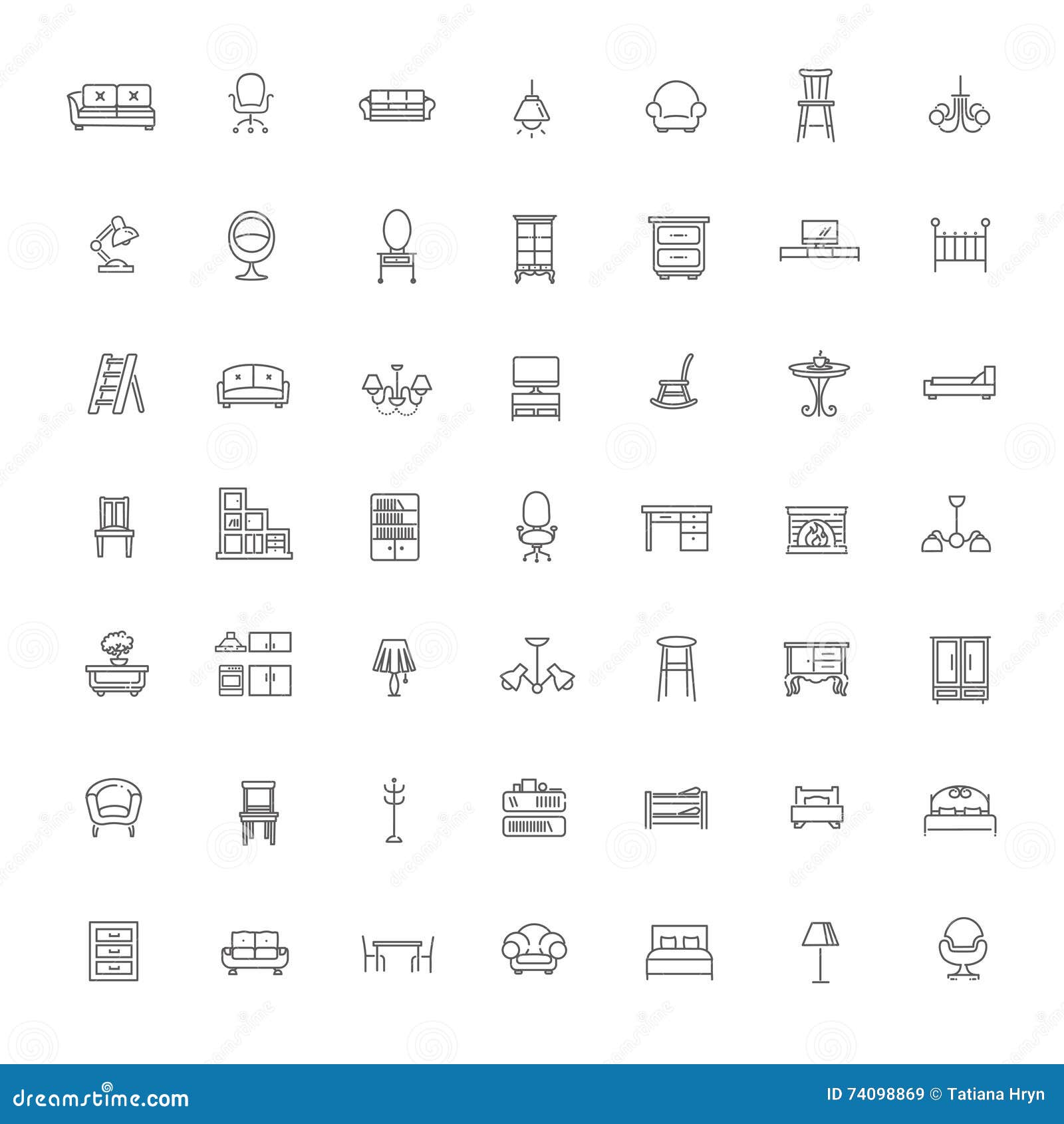 Furniture and Home Decor Icon Set Stock Vector - Illustration of seat ...
