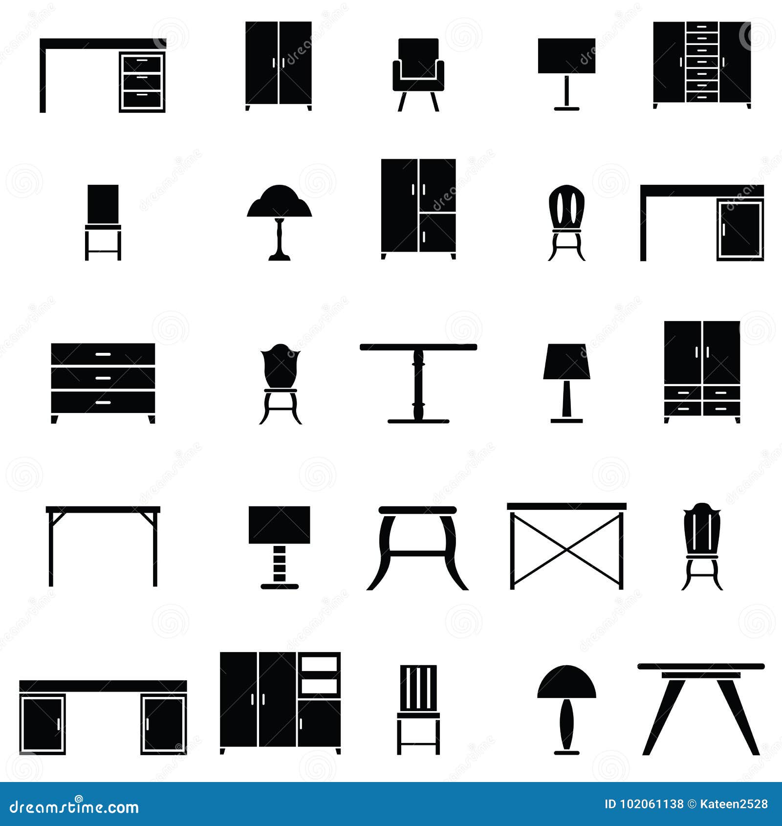 Furniture icon set stock vector. Illustration of lamp - 102061138