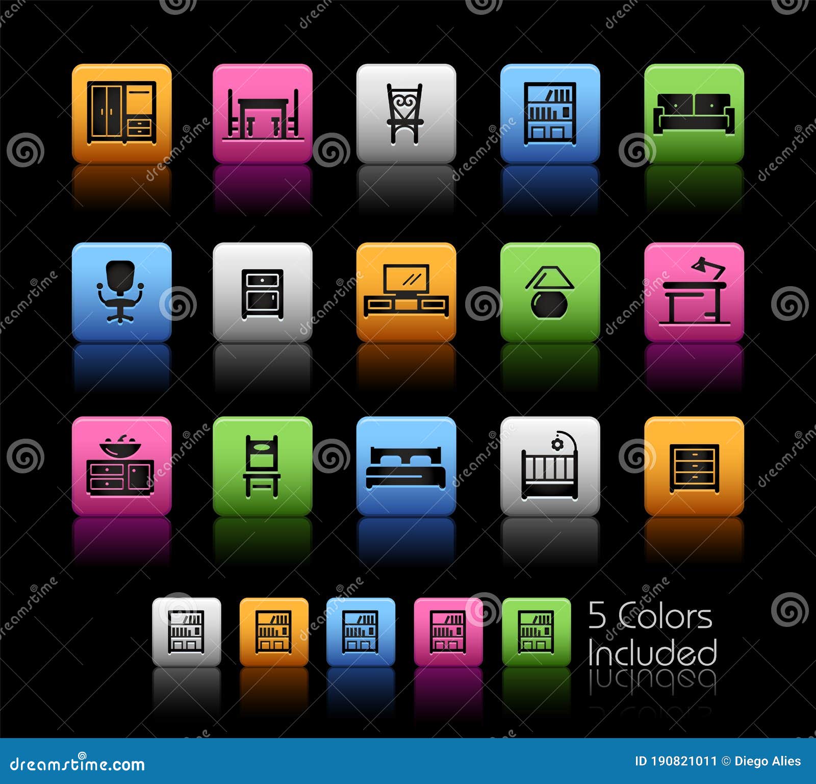 Furniture Icons // ColorBox Series Stock Vector - Illustration of ...