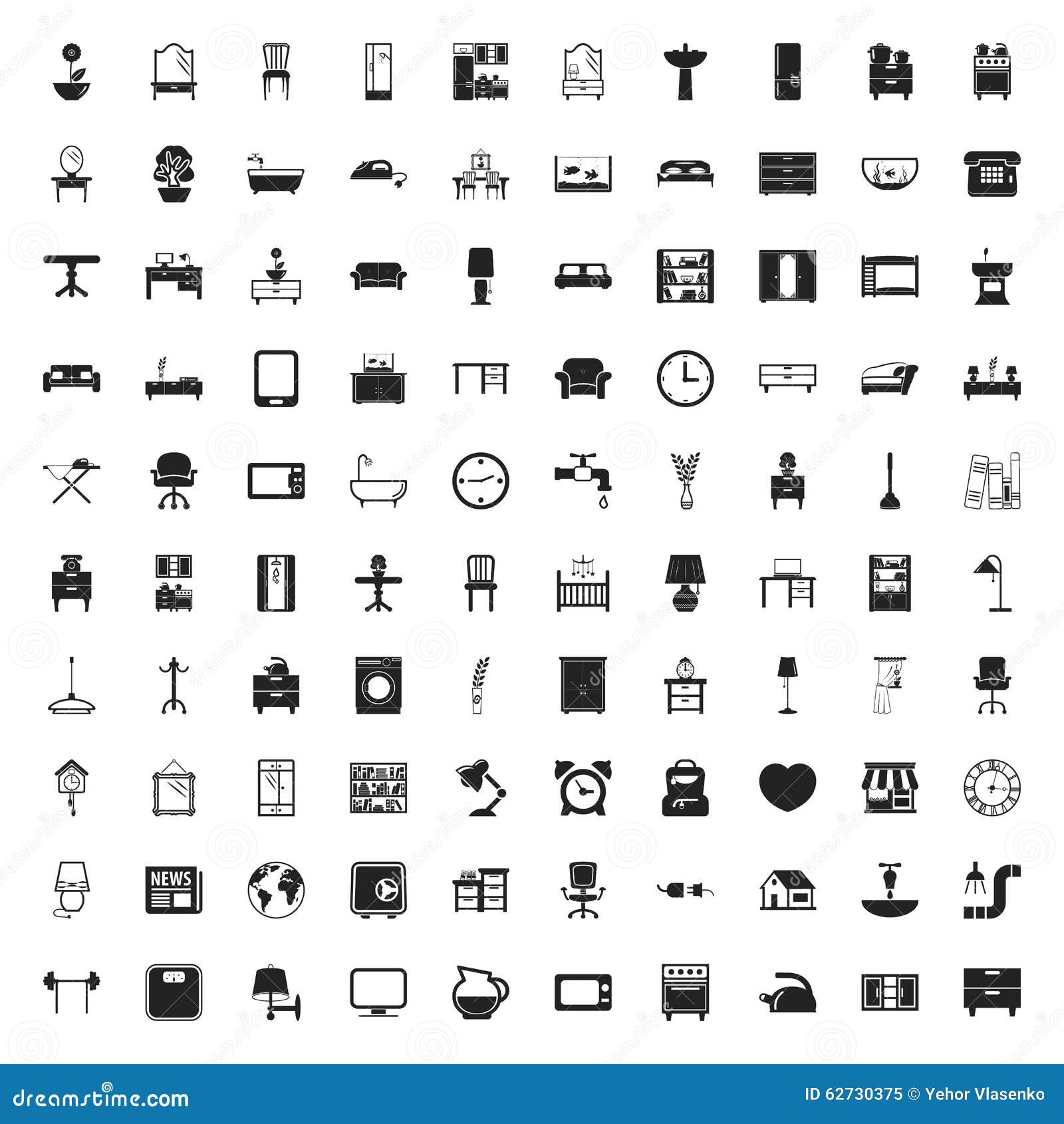 Furniture 100 Icons Set for Web Stock Illustration - Illustration of ...