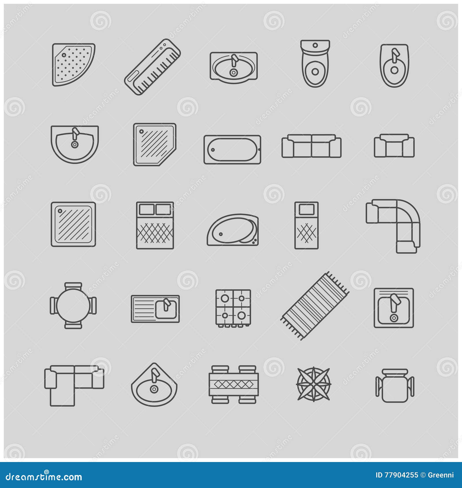 Furniture icons, top view stock vector. Illustration of corner - 77904255