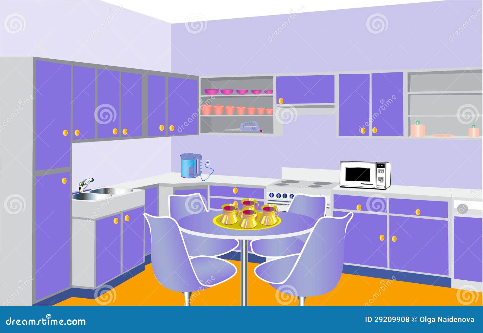 Furniture on Kitchen by Lilac Set Modern Stock Vector - Illustration of ...