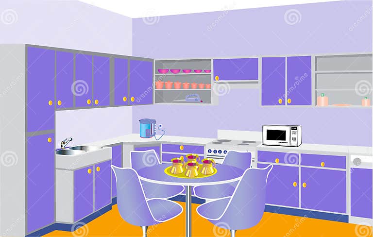 Furniture on Kitchen by Lilac Set Modern Stock Vector - Illustration of ...