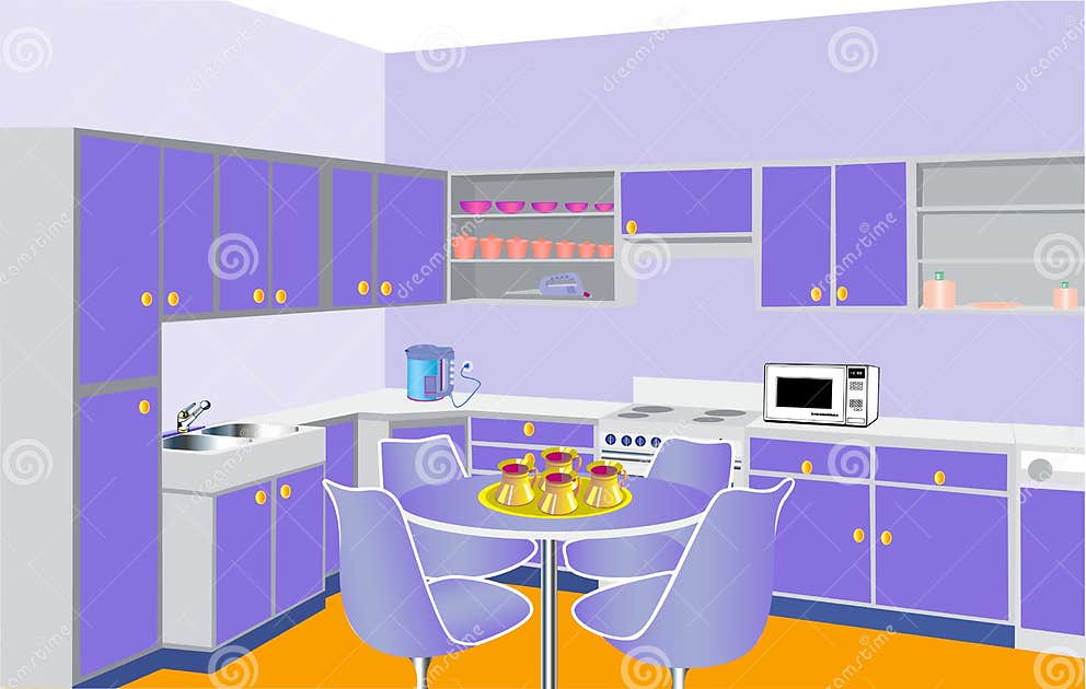 Furniture on Kitchen by Lilac Set Modern Stock Vector - Illustration of ...