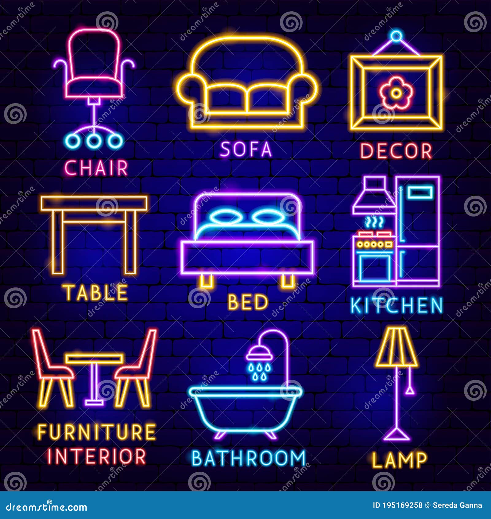 Furniture Label Set stock vector. Illustration of chair - 195169258